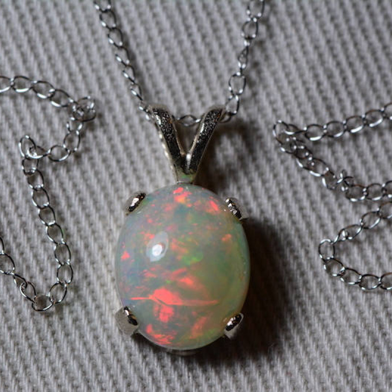 Opal Necklace, 18K White Gold Opal Pendant 1.73 Carat, Certified Opal ...