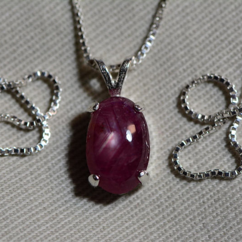 Star Ruby Necklace, Certified Genuine 4.05 Carat Star Ruby Cabochon ...