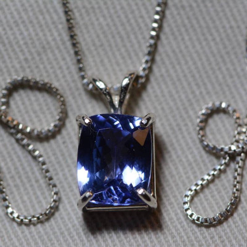 Tanzanite Necklace, Certified Tanzanite Pendant 3.56 Carats Cushion Cut ...