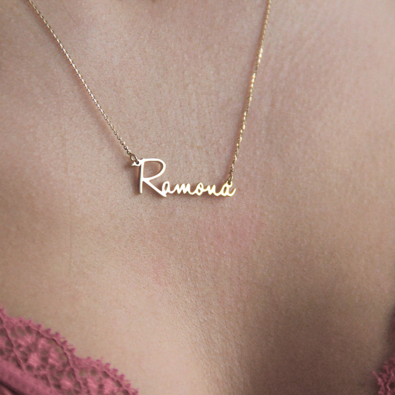 18k Gold Name Necklace, Solid Gold Name Necklace, 18k Gold Tiny Name ...