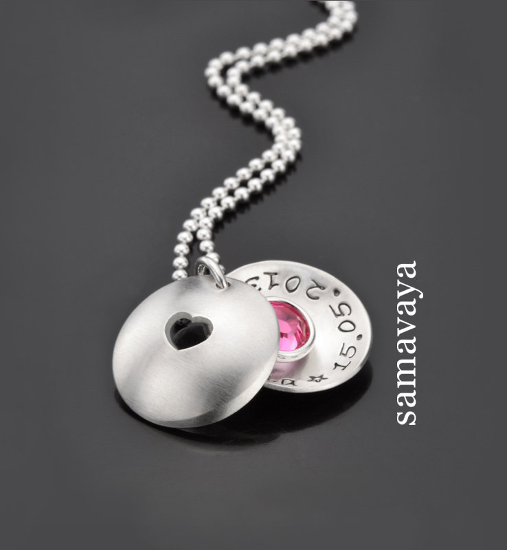 Baptism chain with name and birth stone heart 925 silver name Necklace ...