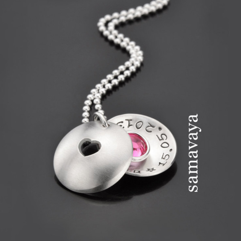 Baptism chain with name and birth stone heart 925 silver name Necklace ...