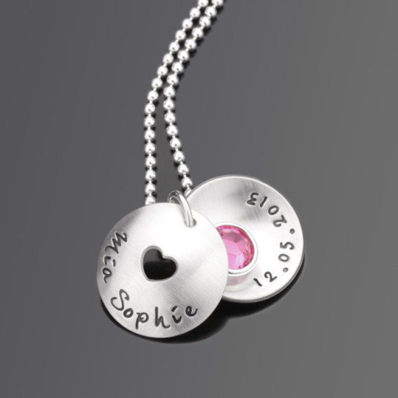 Baptism chain with name and birth stone heart 925 silver name Necklace ...