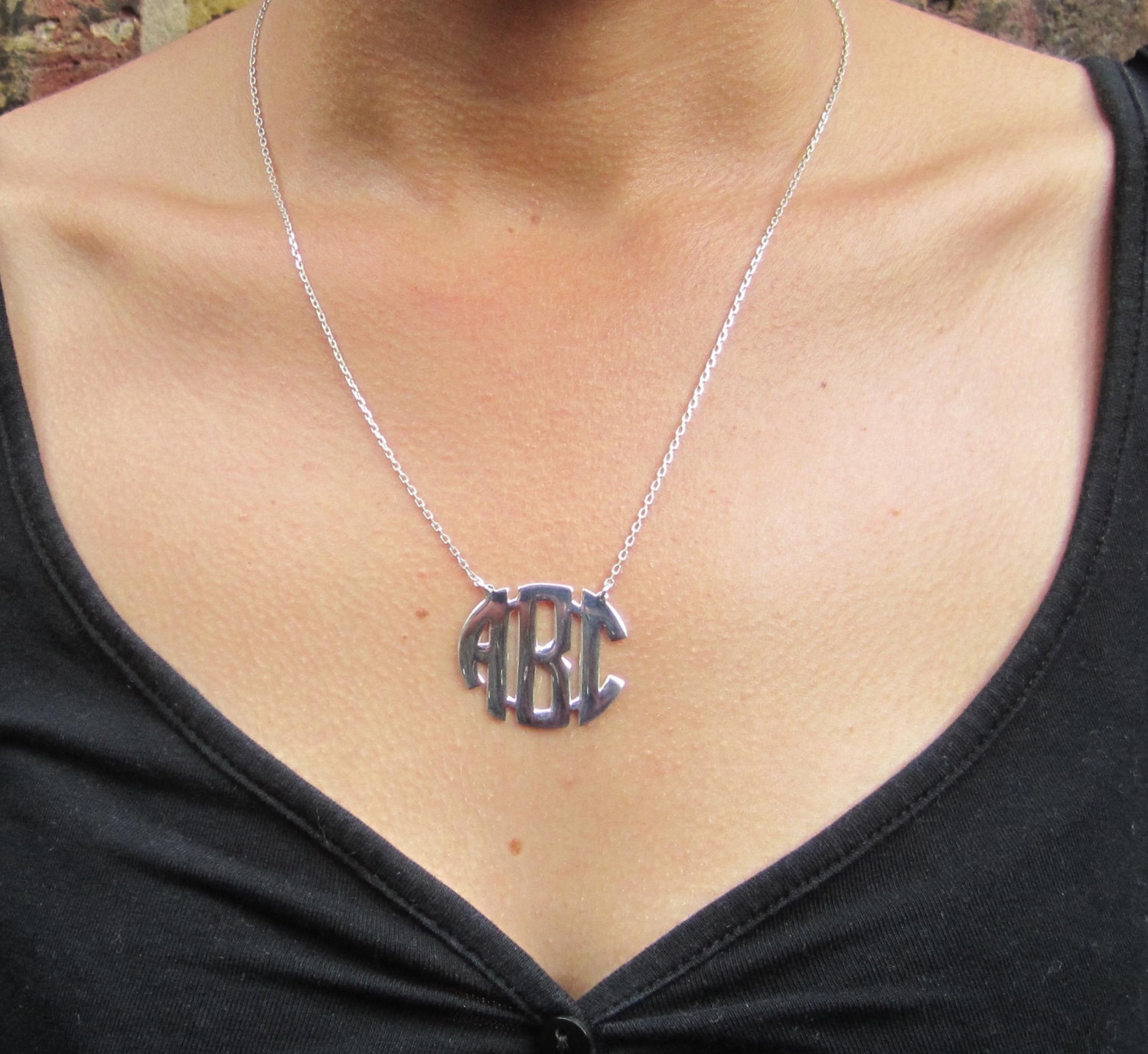 Circle Block Monogram Necklace- 925 Sterling Silver-Handmade 3 Initial ...