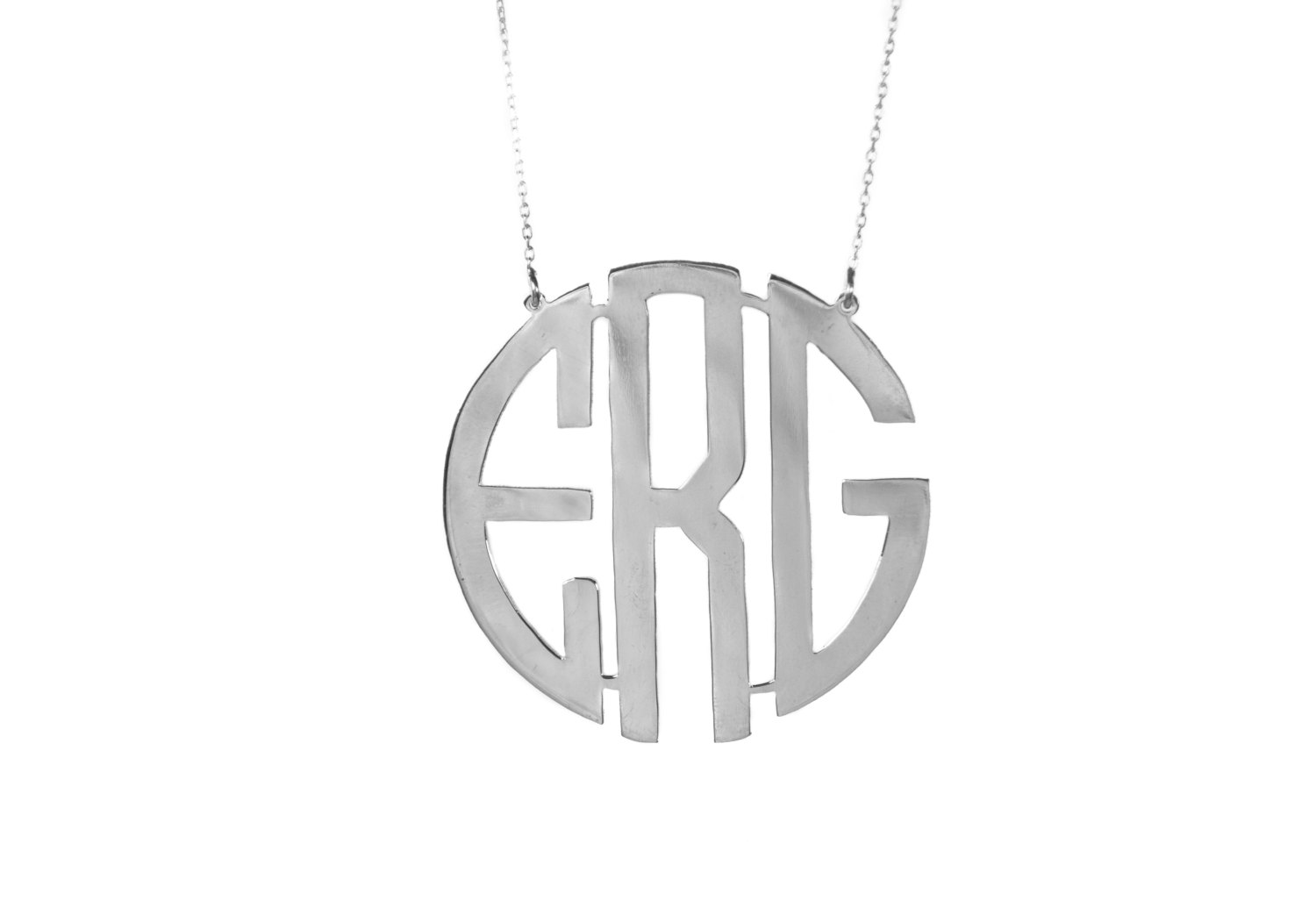 Circle Block Monogram Necklace- 925 Sterling Silver-Handmade 3 Initial ...