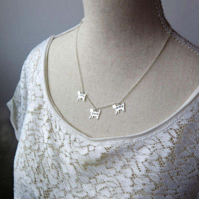 Custom cat necklace, custom name necklace. sterling silver cat necklace ...