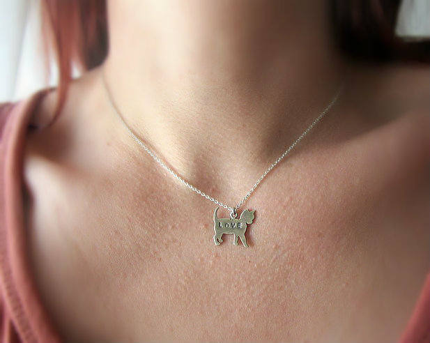 Custom cat necklace, custom name necklace. sterling silver cat necklace ...