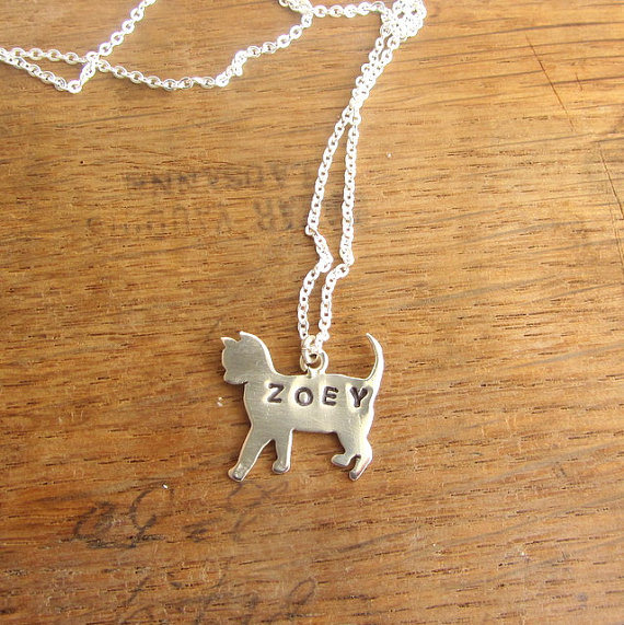 Custom cat necklace, custom name necklace. sterling silver cat necklace ...