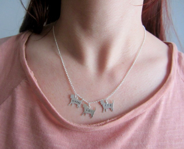 Custom cat necklace, custom name necklace. sterling silver cat necklace ...
