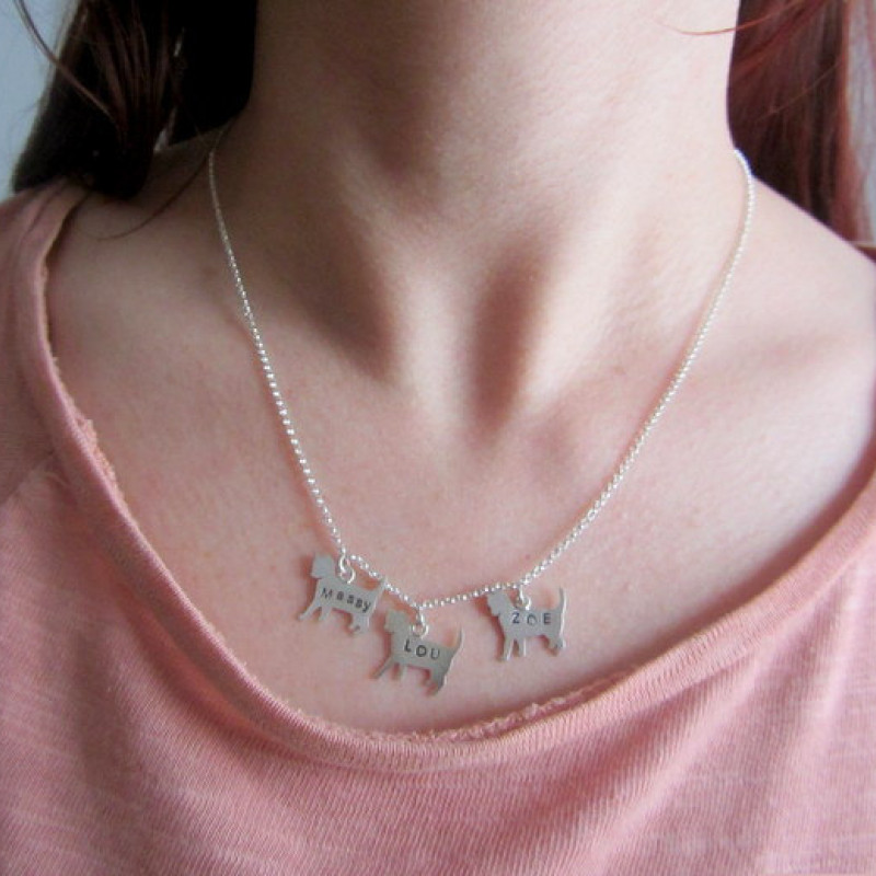 Custom cat necklace, custom name necklace. sterling silver cat necklace ...