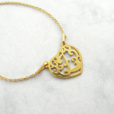 Dainty Gold Plated Necklace, Z Necklace, Heart Necklace Monogram Z ...