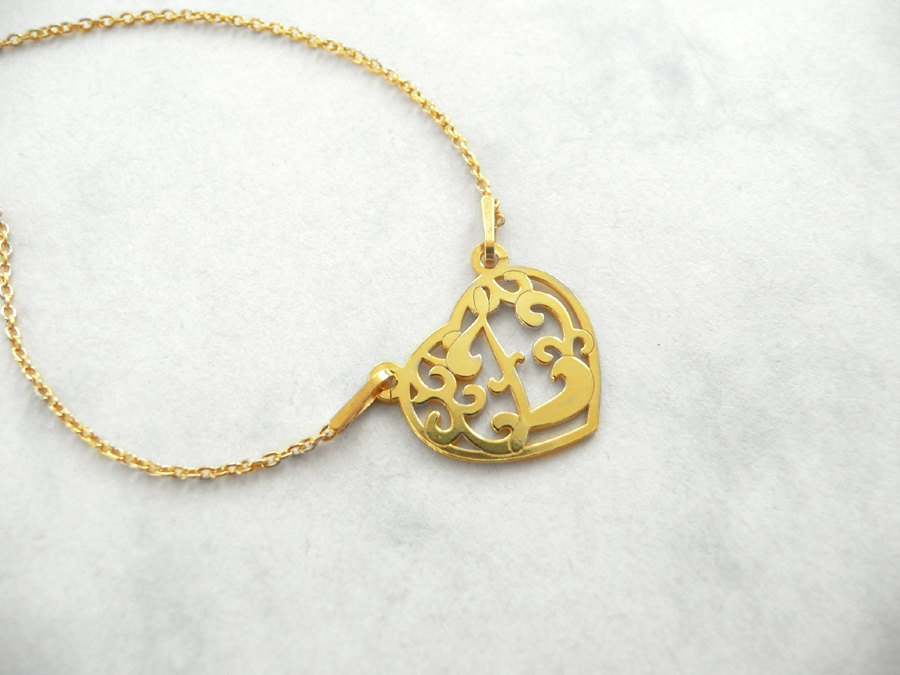 Dainty Gold Plated Necklace, Z Necklace, Heart Necklace Monogram Z ...
