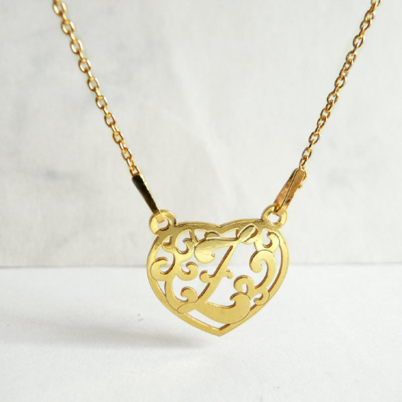 Dainty Gold Plated Necklace, Z Necklace, Heart Necklace Monogram Z ...