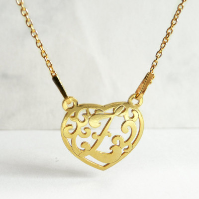 Dainty Gold Plated Necklace, Z Necklace, Heart Necklace Monogram Z ...