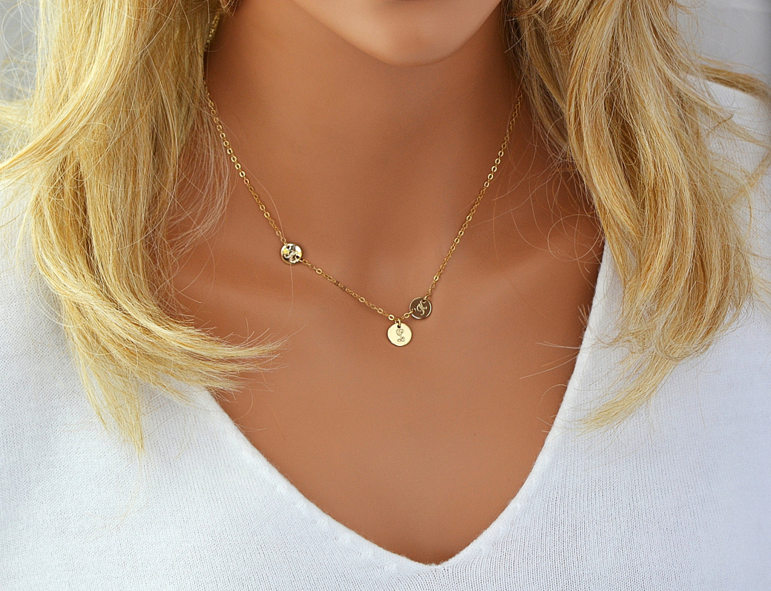 Delicate Personalized Disc Necklace, 3 Initial Necklace, Monogram ...