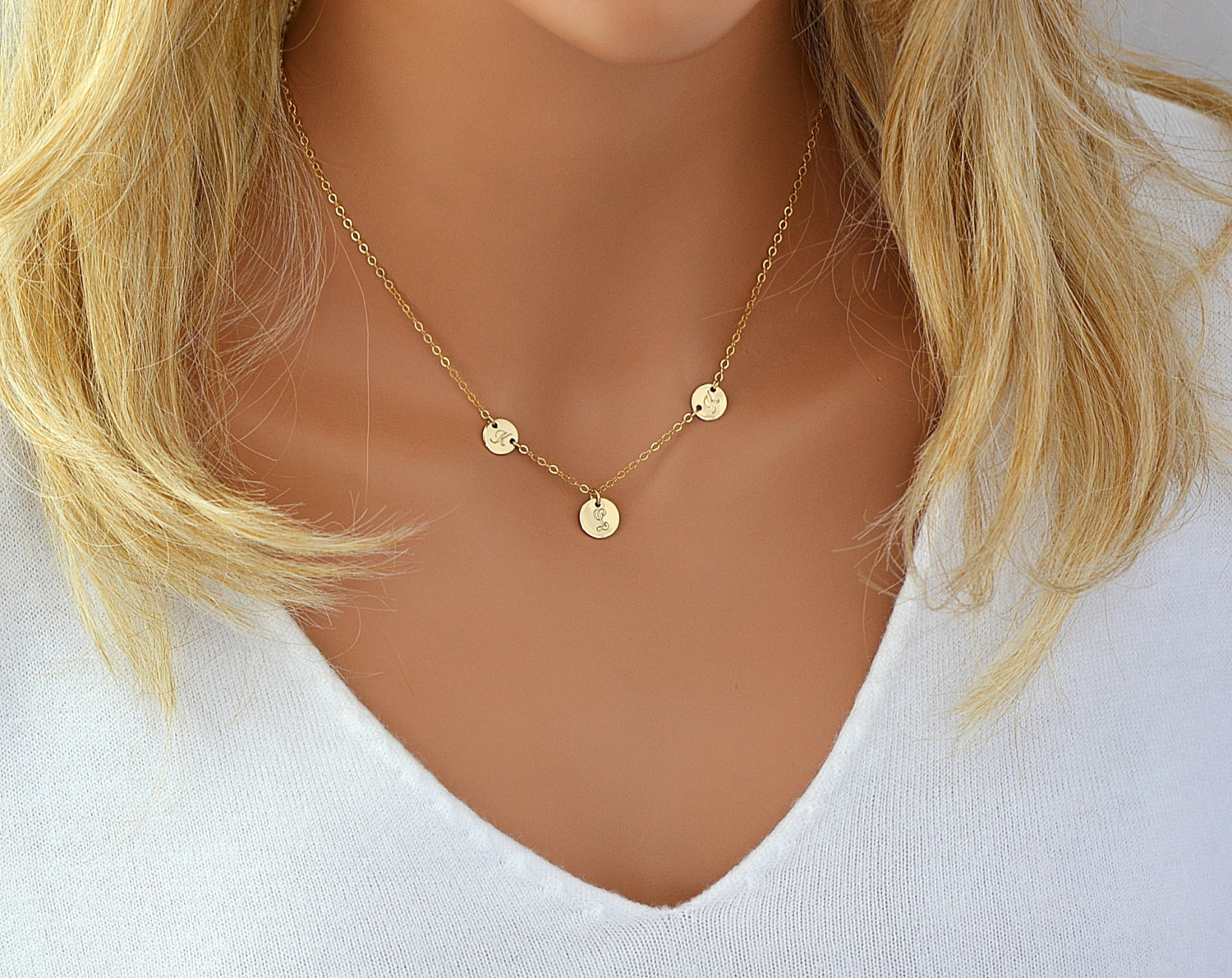 Delicate Personalized Disc Necklace, 3 Initial Necklace, Monogram ...