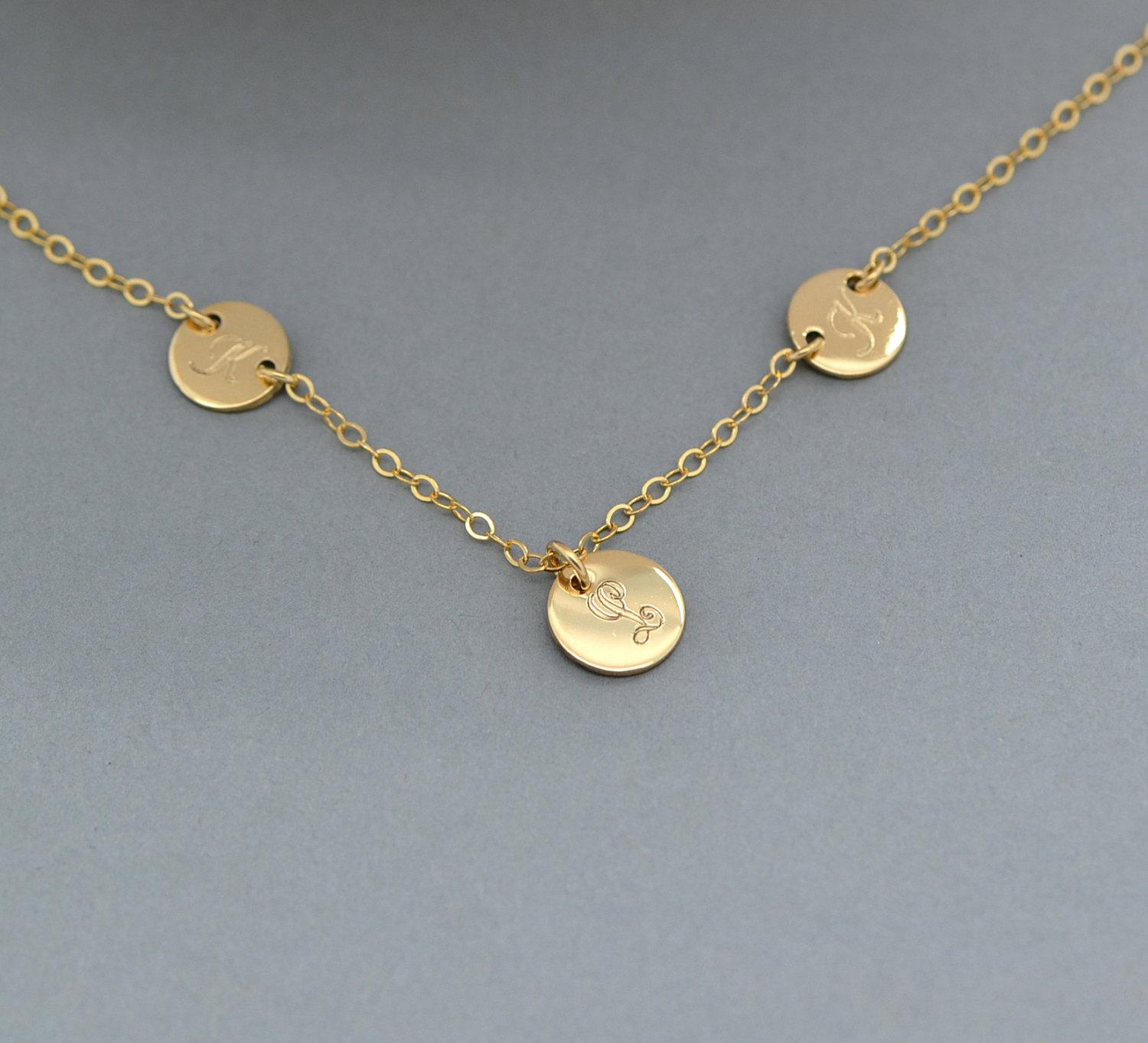 Delicate Personalized Disc Necklace, 3 Initial Necklace, Monogram ...