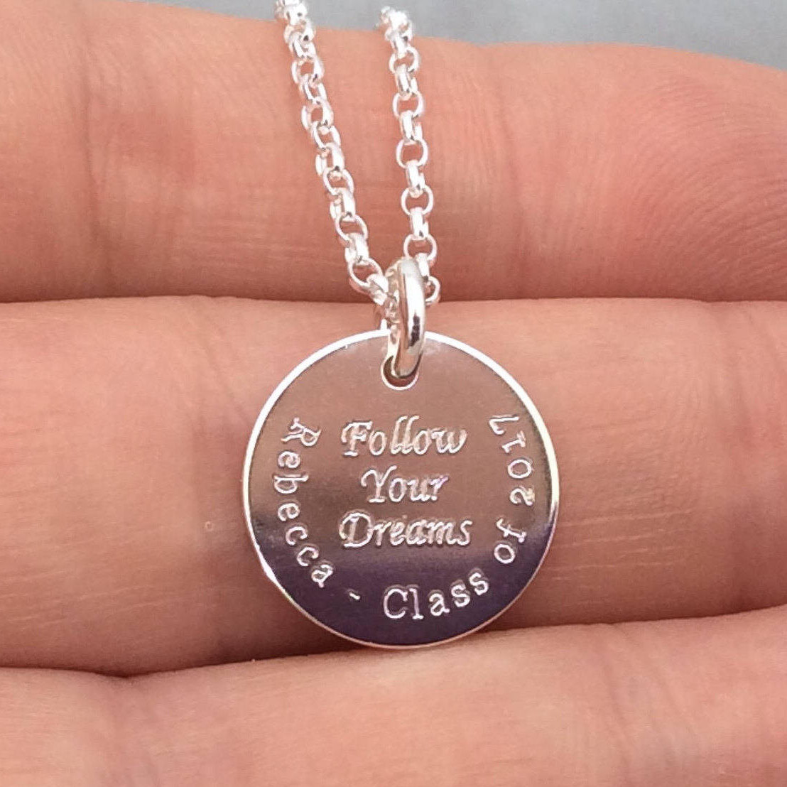 Personalized Sterling Silver Necklace for Graduation - Custom Engraved Gift