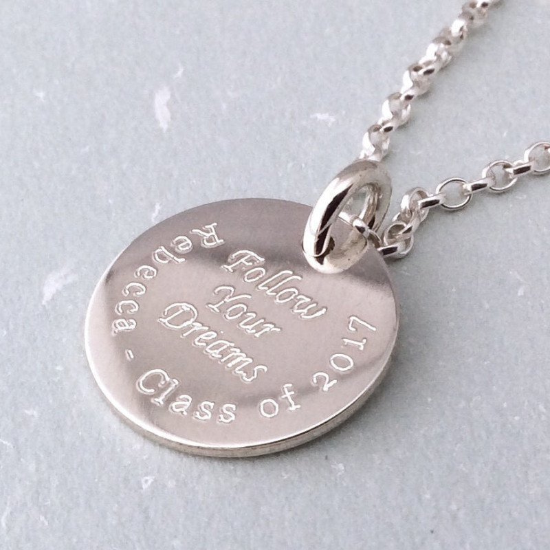 Personalized Sterling Silver Necklace for Graduation - Custom Engraved Gift