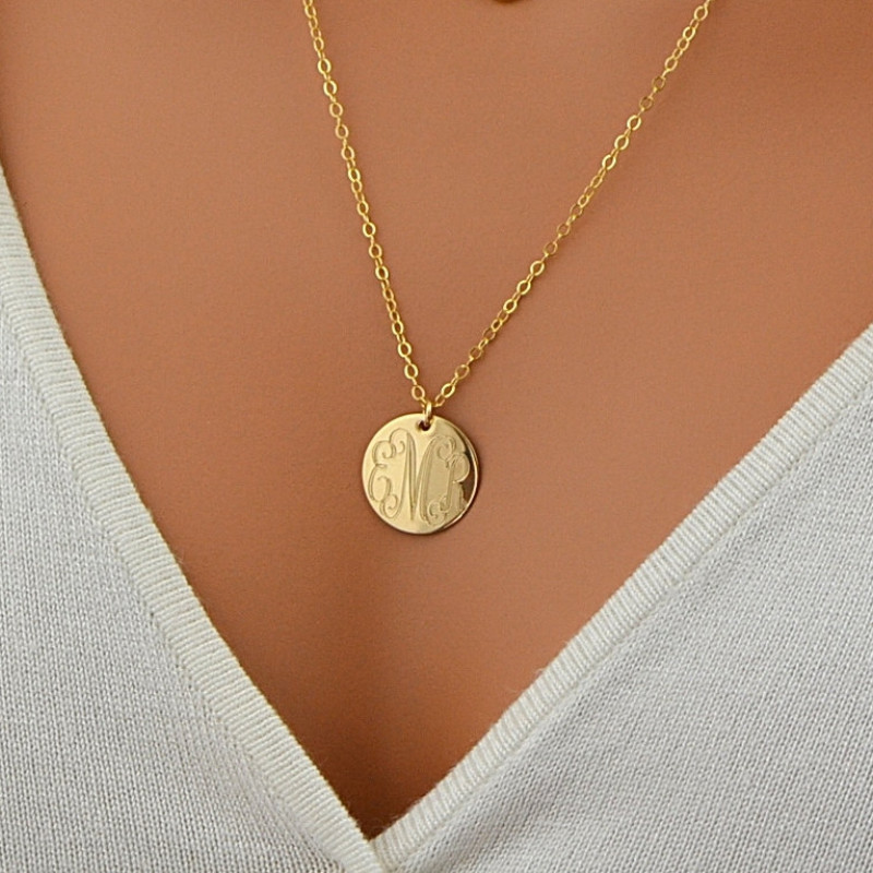 Large Disc Necklace, monogram Necklace, Gold Necklace, Circle Initial ...
