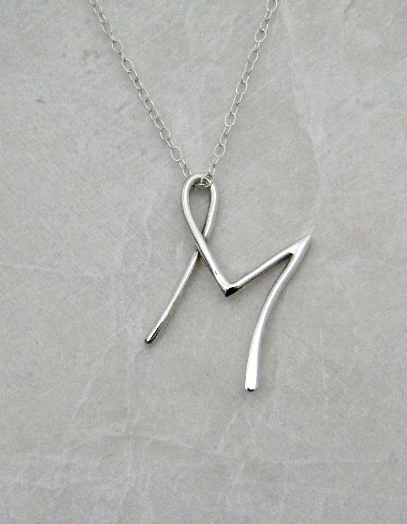 Letter M Necklace | Silver Letter M Pendant | Initial M Necklace ...