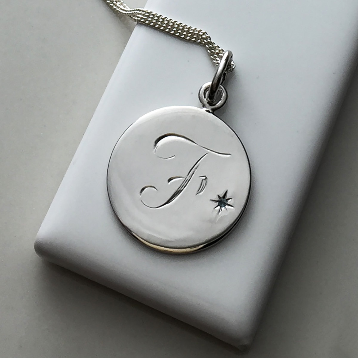 March Birthstone Initial Necklace in Sterling Silver