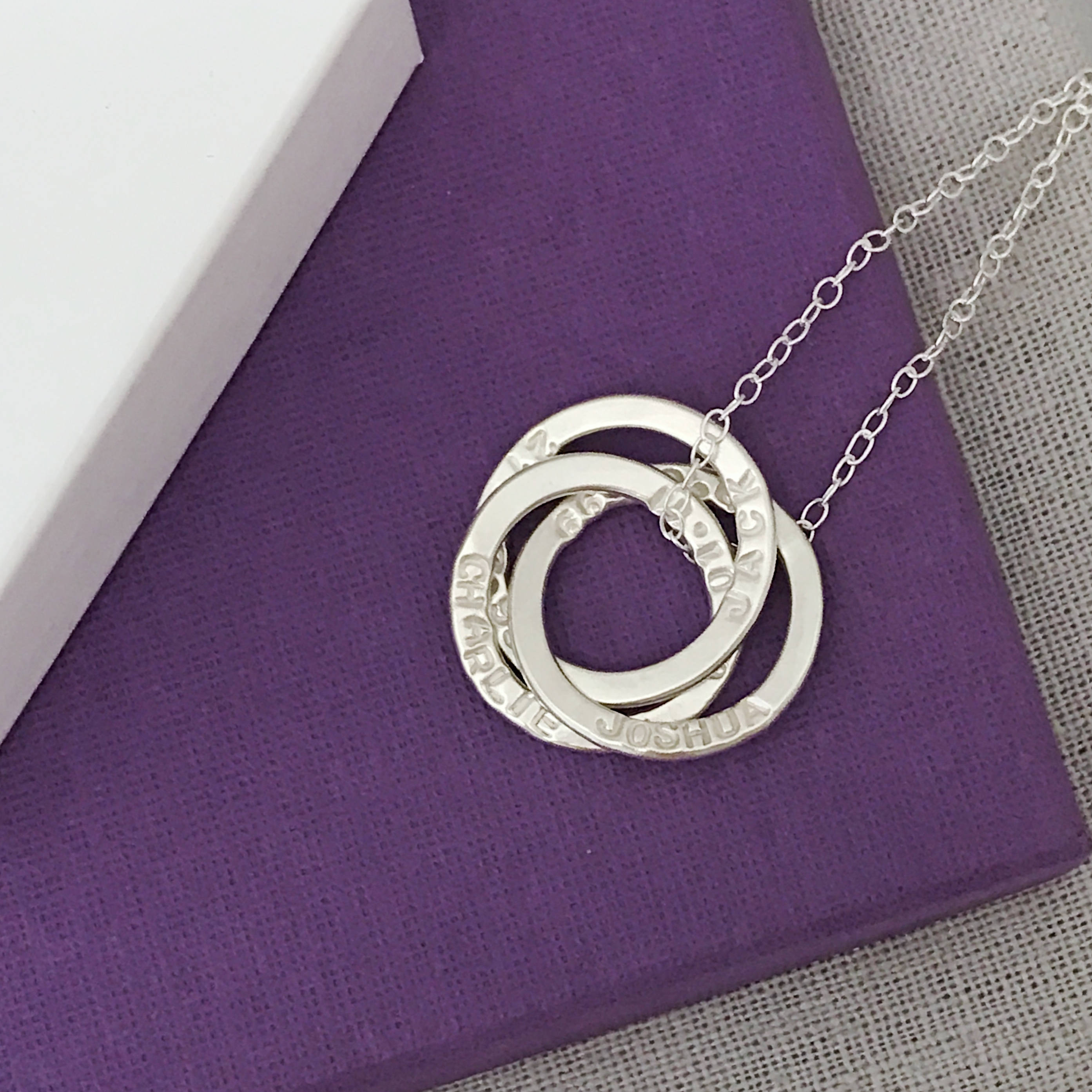 Personalised Russian Ring Necklace | Sterling Silver Three Ring ...