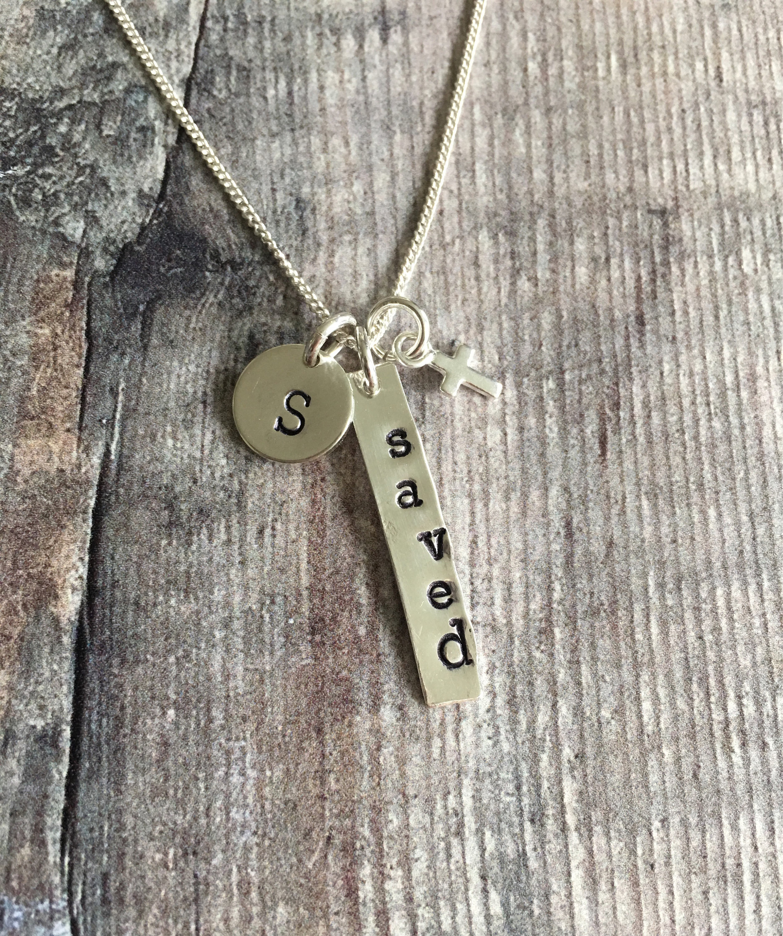 Personalised Sterling Silver Stamped Tag Initial and Cross Necklace ...