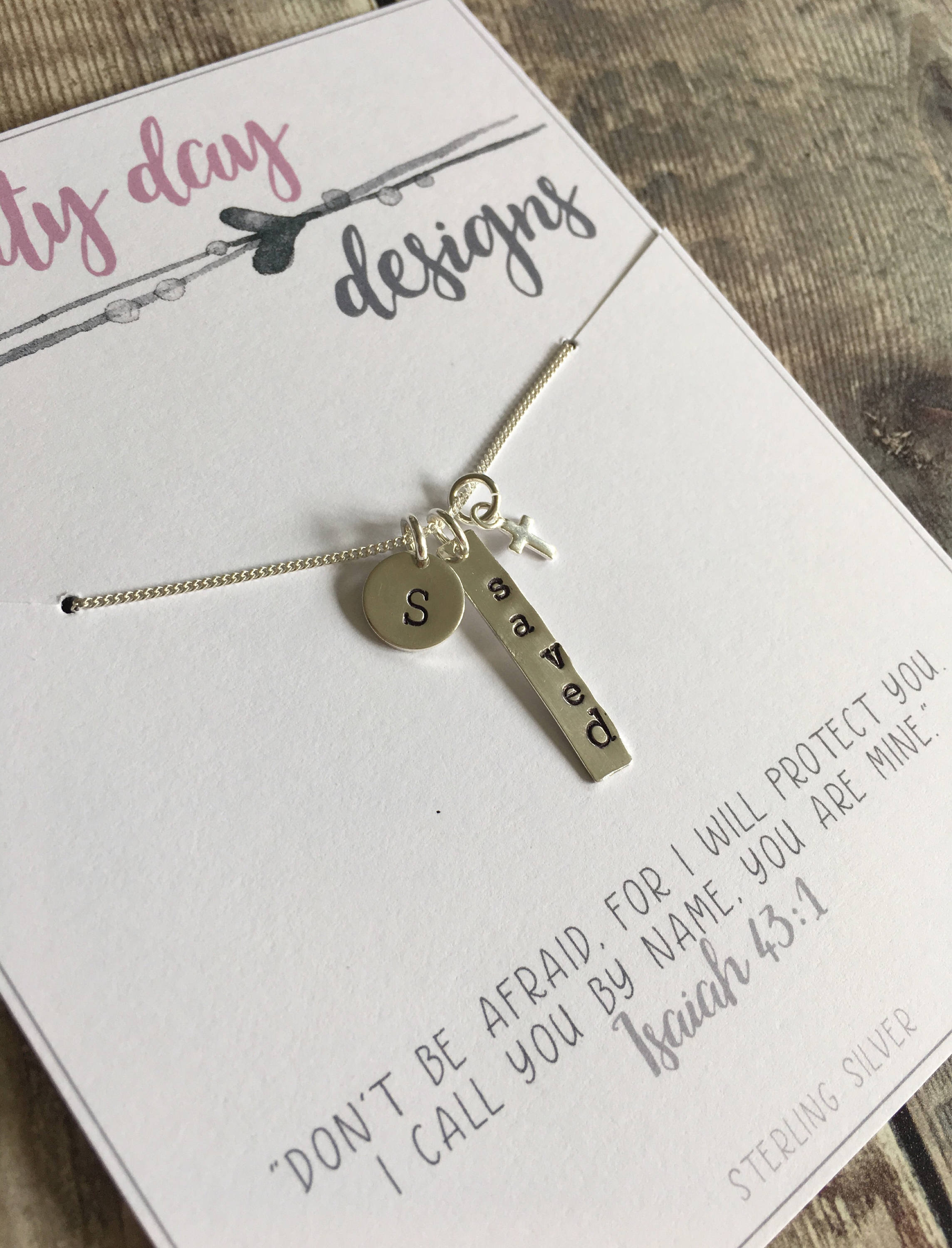 Personalised Sterling Silver Stamped Tag Initial and Cross Necklace ...