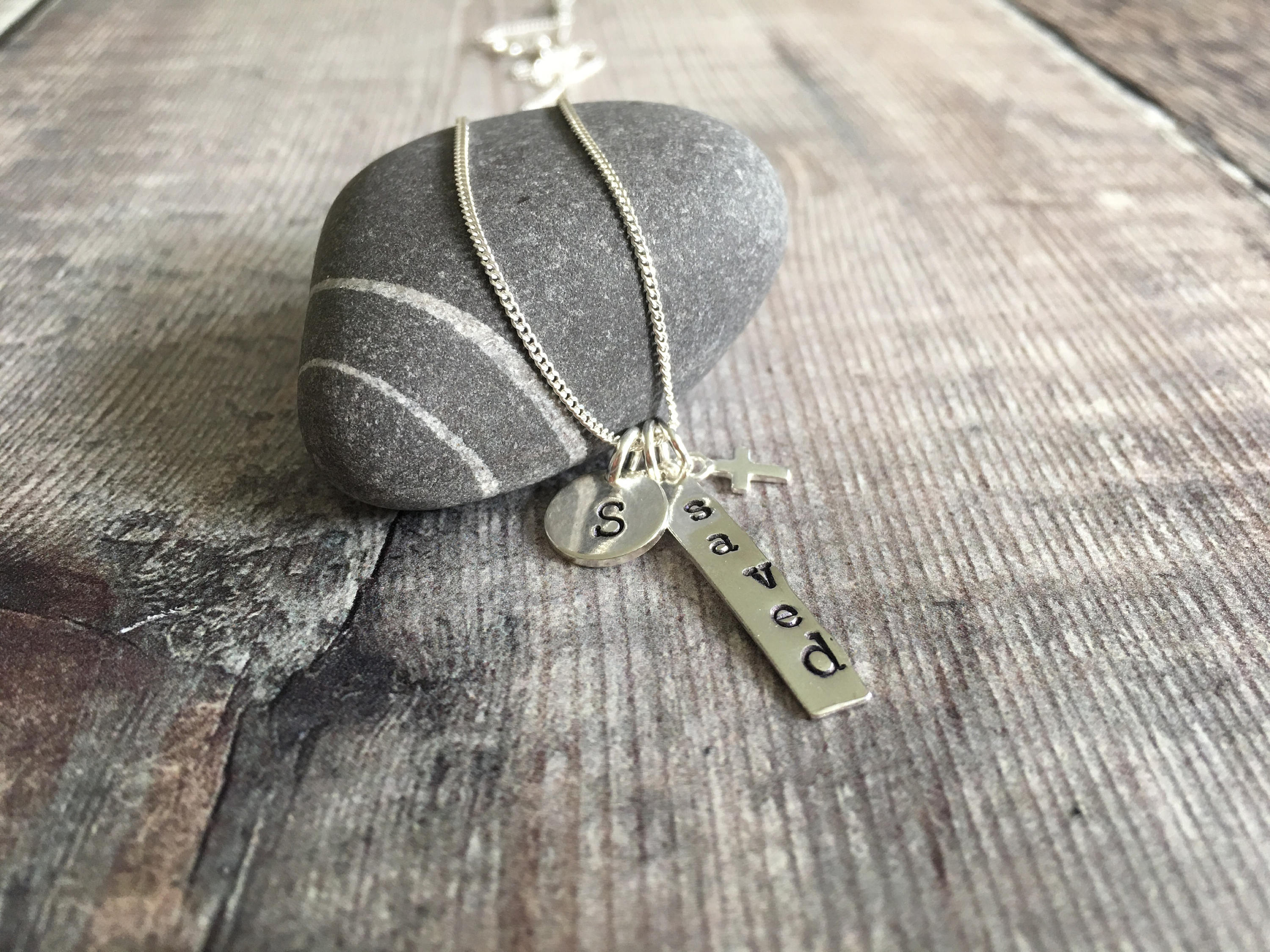 Personalised Sterling Silver Stamped Tag Initial and Cross Necklace ...