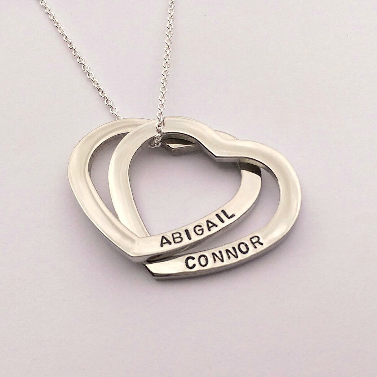 Personalised heart necklace interlinked interlocking intertwined linked ...
