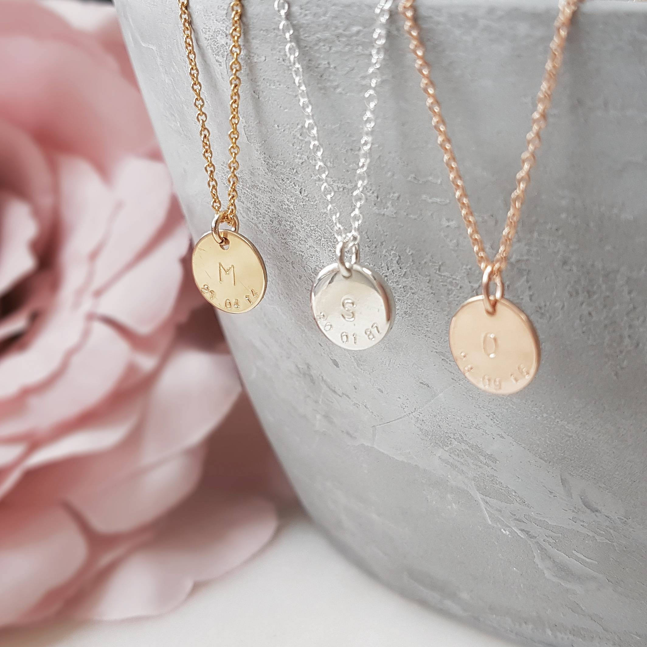 Personalised sterling silver initial and date necklace, initial ...