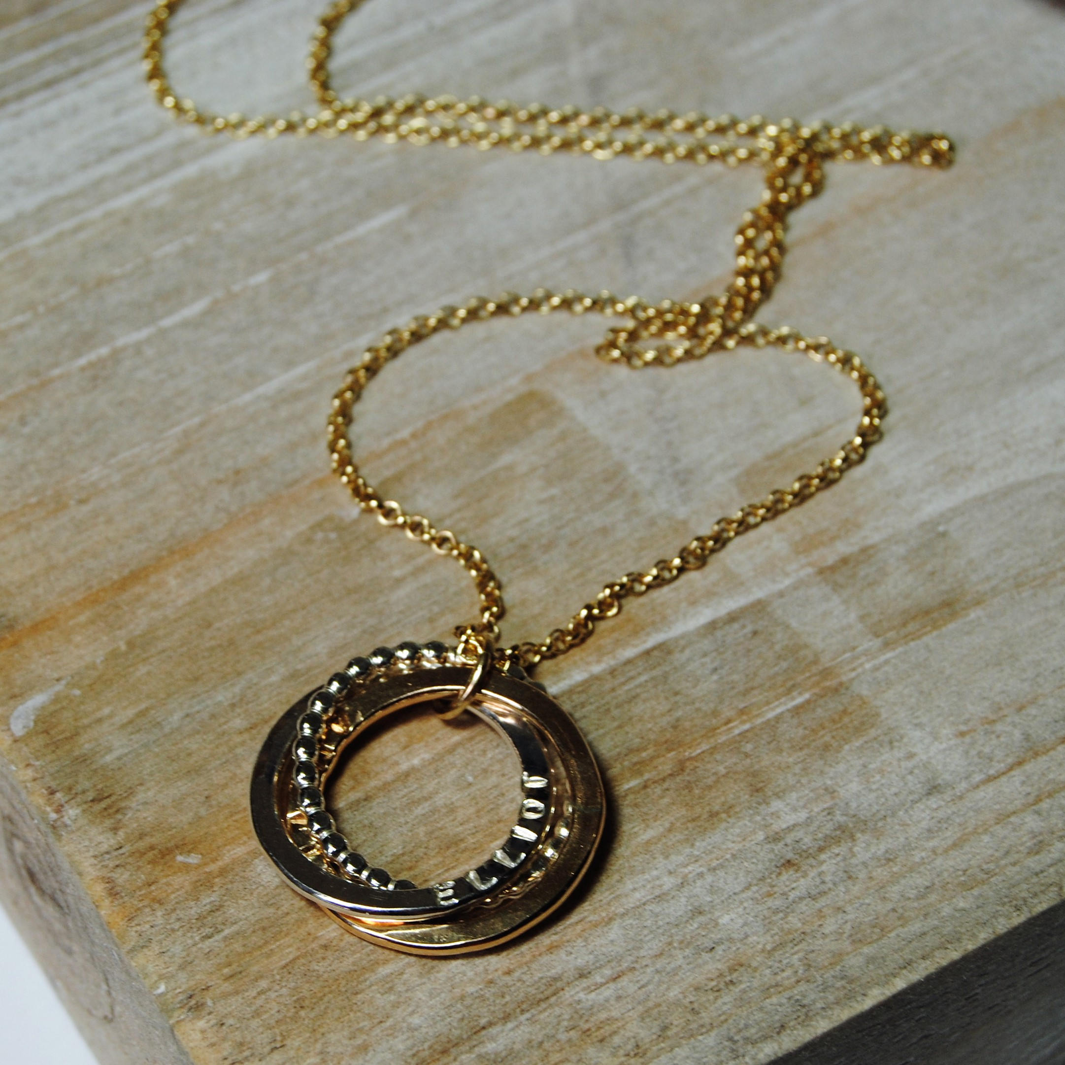 Silver and Gold Names Necklace, Family Necklace, Interlocking Rings ...