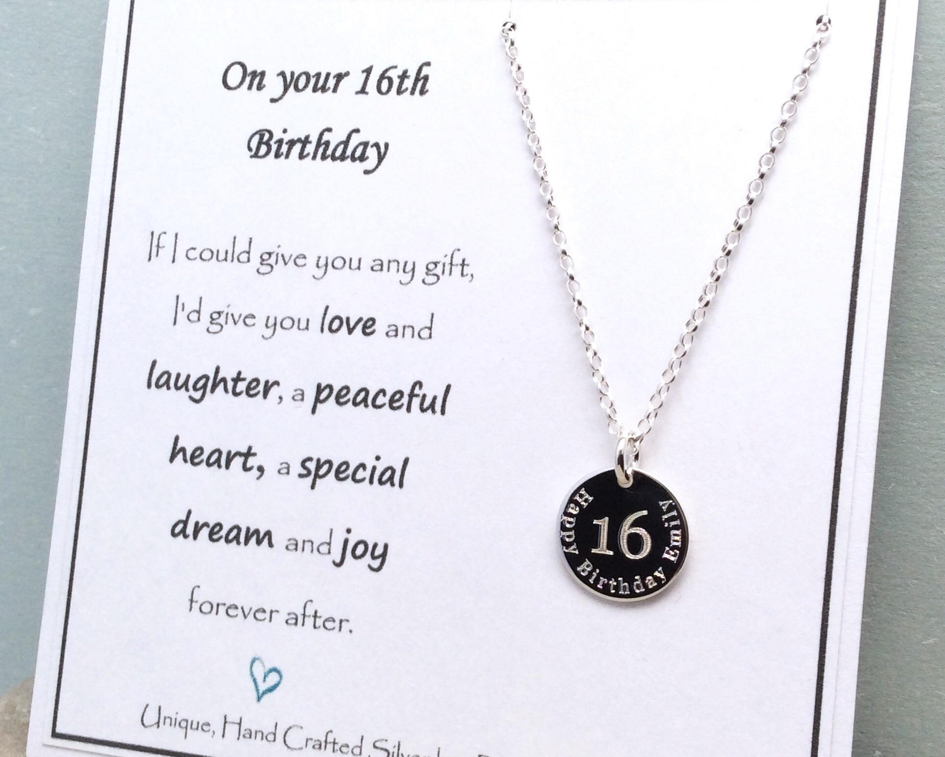 Sweet 16 necklace, sweet 16 gift, personalised, free engraving on back ...