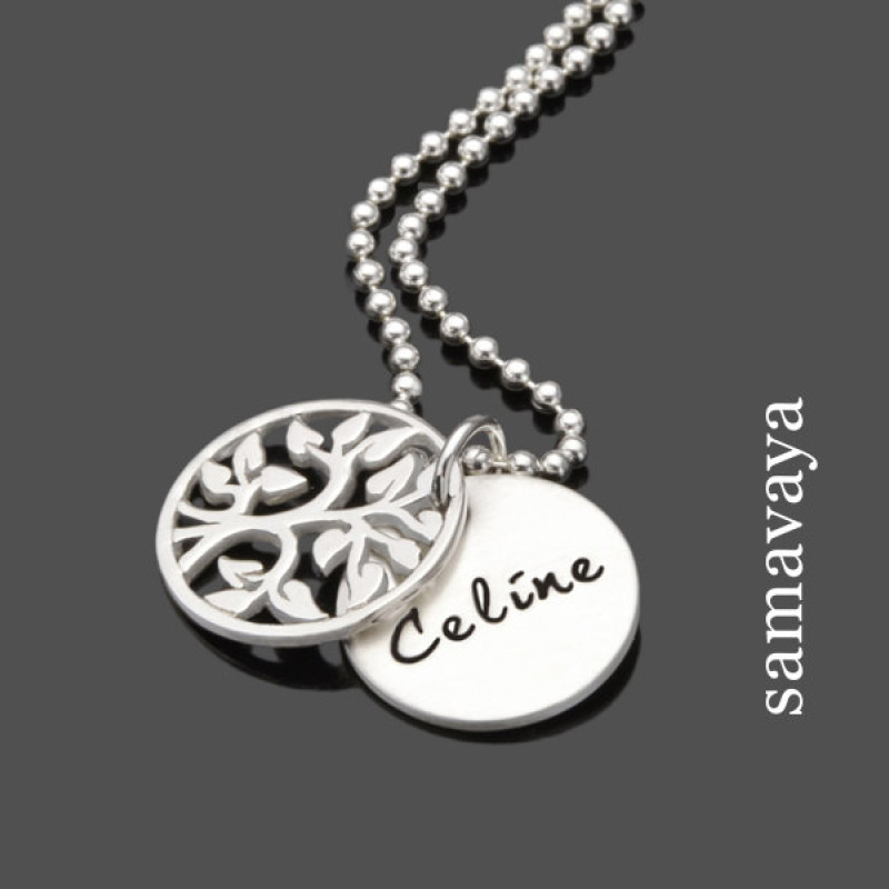 TINY FAMILY TREE 925 Silver Chain silver name necklace with engraving ...