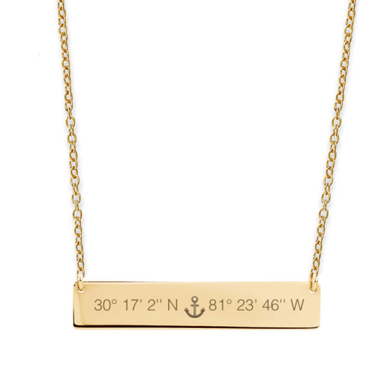 Custom engraved Compass coordinate horizontal nameplate necklace ...
