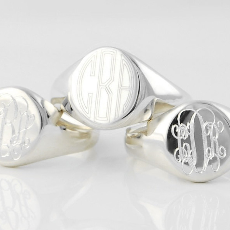 Monogram Signet ring - Personalized custom engraved Solid Sterling Silver signature statement ...