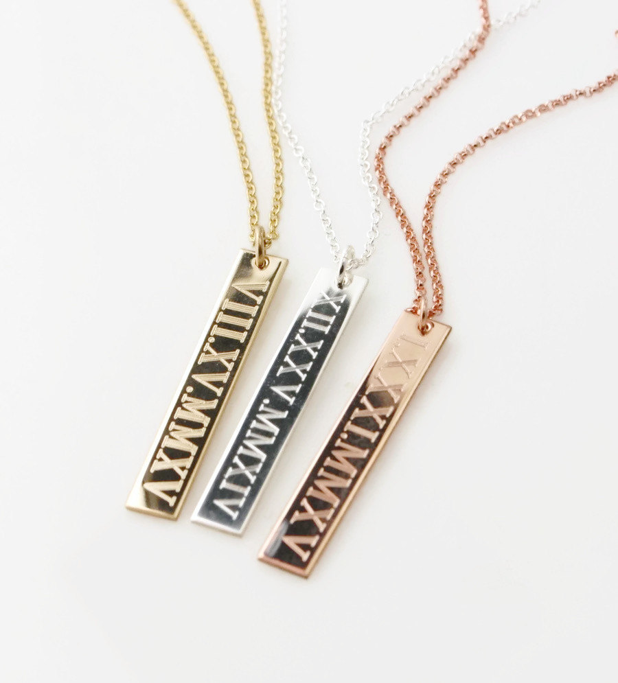 ROMAN numerals Personalized nameplate vertical bar engraved layering ...