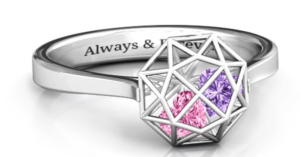 Diamond Cage Ring with Encased Heart Stones - All Birthstone™