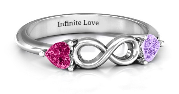 Sterling Silver Two Hearts to Infinity Ring - All Birthstone™