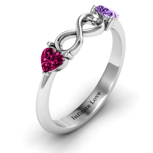 Sterling Silver Two Hearts to Infinity Ring - All Birthstone™