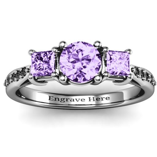 Three Stone Eternity Ring with Twin Accent Rows - All Birthstone™
