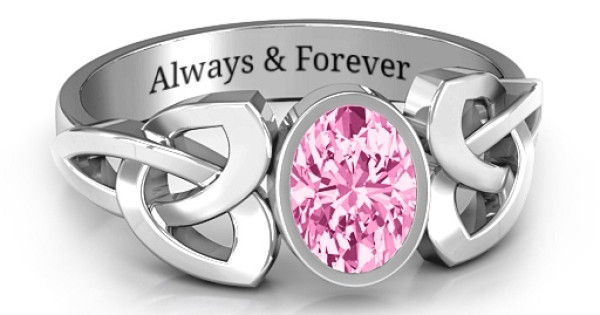 Trinity Knot Ring With Bezel-Set Oval Stone - All Birthstone™
