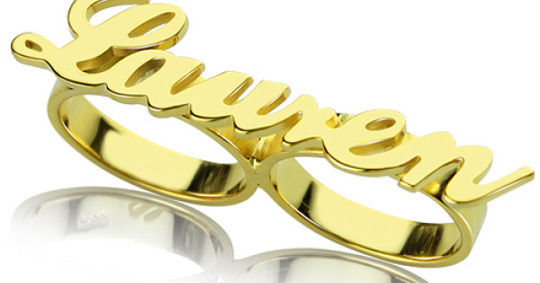 Custom Allegro Two Finger Nameplated Ring 18ct Gold Plated - All ...