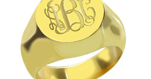 Engraved Circle Monogram Signet Ring 18ct Gold Plated - All Birthstone™