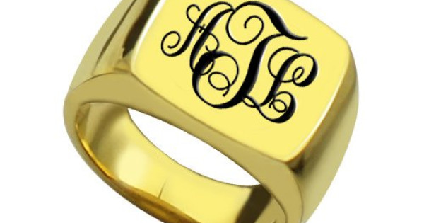 Custom 18ct Gold Plated Monogram Signet Ring - All Birthstone™