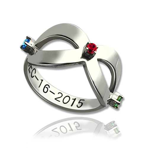 Infinity Birthstones Ring Engraved Date Sterling Silver - All Birthstone™