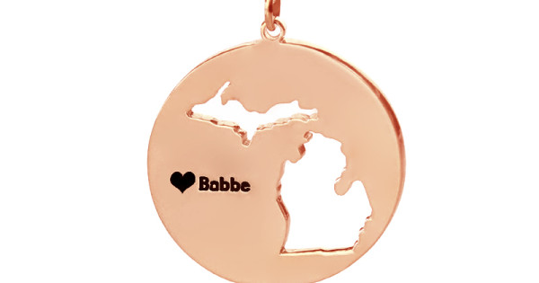 Custom Michigan Disc State Necklaces With Heart Name Rose Gold - All ...