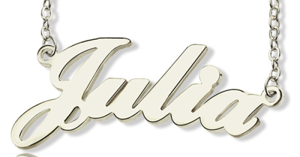 Solid 18ct White Gold Plated Julia Style Name Necklace - All Birthstone™