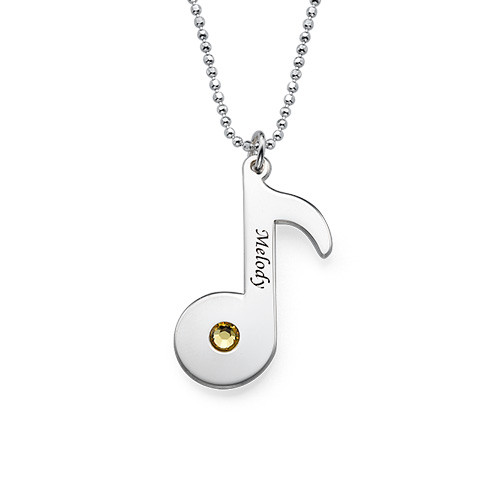 Engraved Music Note Necklace with Birthstone - All Birthstone™
